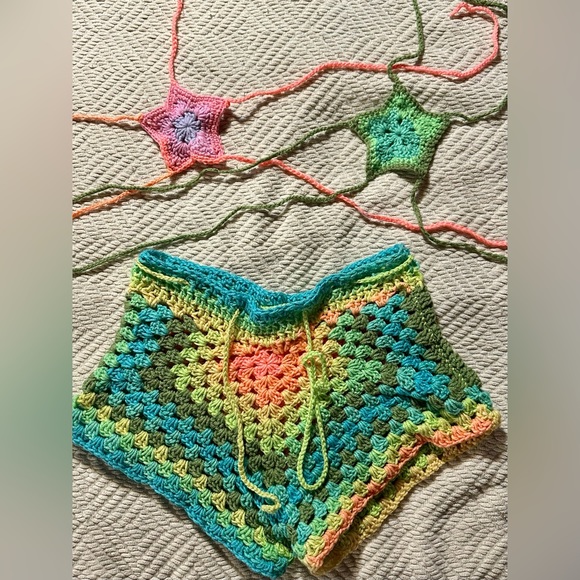 Swim | Set Of Hand Crocheted Bright Rainbow Star Bra Top With Matching ...